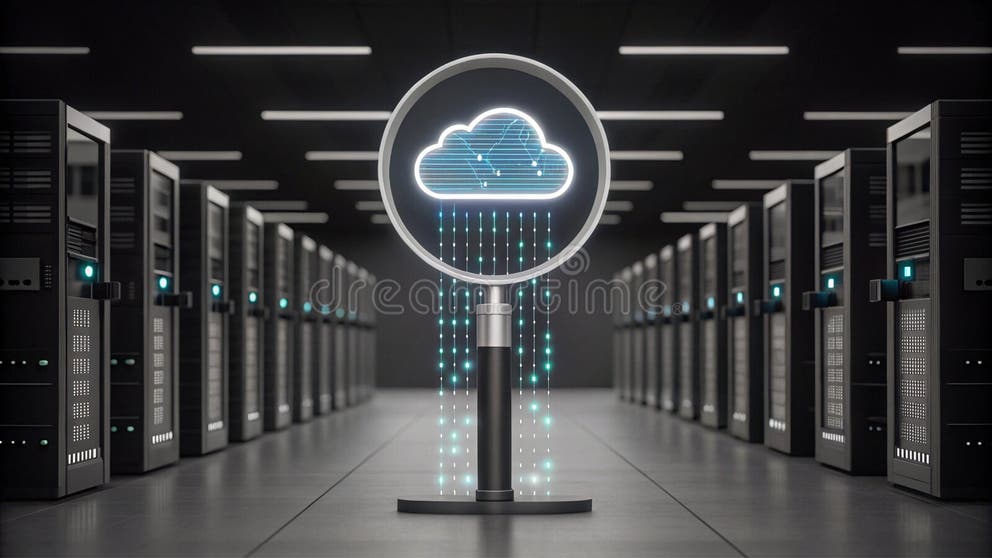 Cloud Computing Concept with Servers and Digital Rain Stock ...