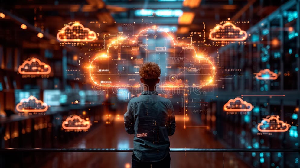 Cloud Computing Concept, Showcasing File Upload and Storage Symbols ...