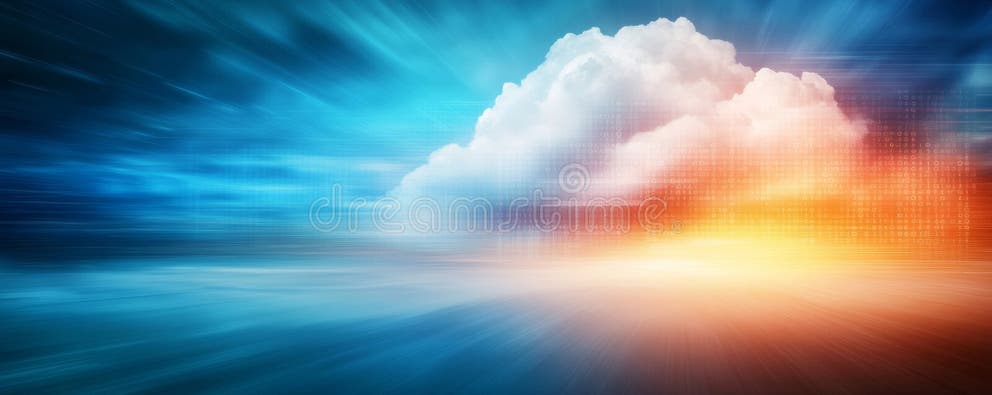 Cloud Computing Concept Showing Binary Code and Glowing Data ...