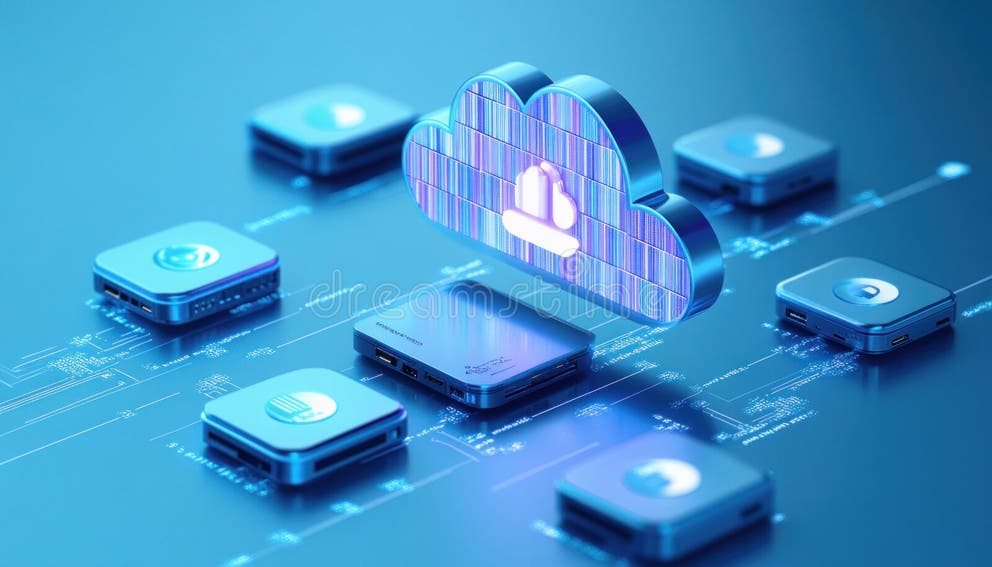 Cloud Computing Concept Showing Data Transferring To Cloud Storage from Devices Stock Photo ...