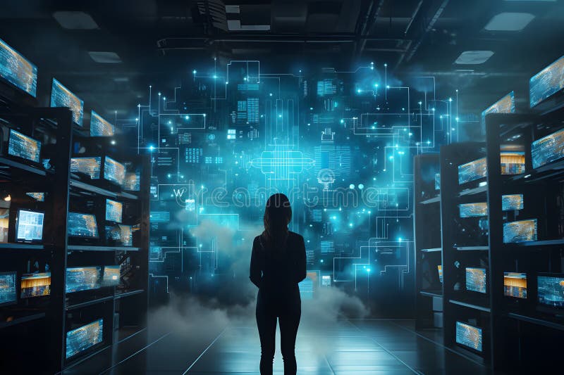 Cloud Computing Concept, Silhouette of a Businesswoman, Data Scientist ...