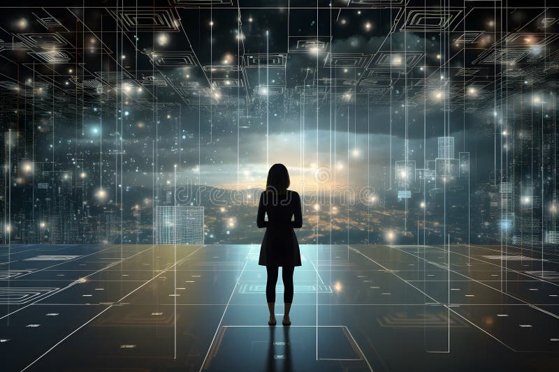 Cloud Computing Concept, Silhouette of a Businesswoman, Data Scientist ...