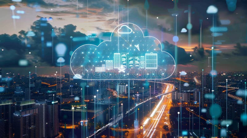 Cloud Computing Concept. Smart City. Communication Network with Cloud ...