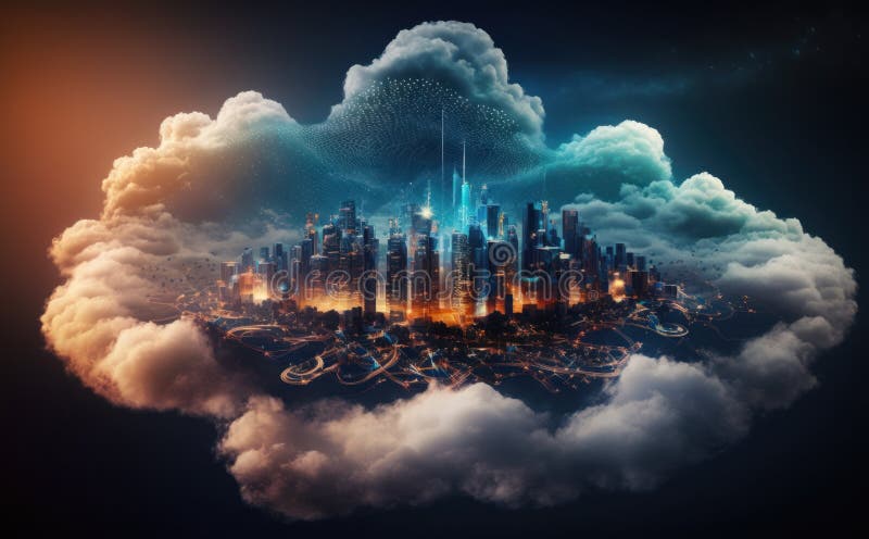 Cloud Computing Concept. Smart City Wireless Internet Communication ...