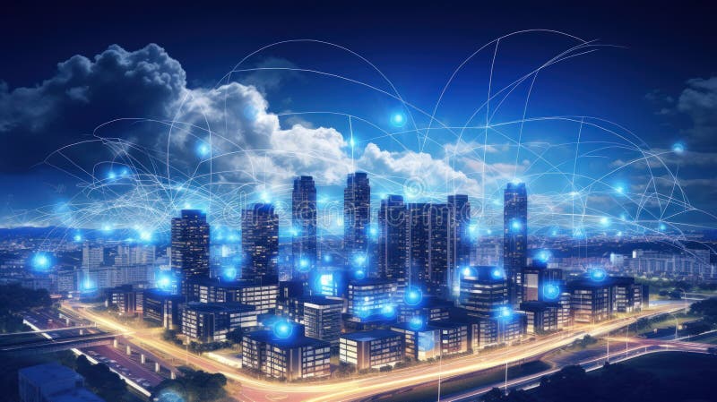 Cloud Computing Concept - Smart City with a Wireless Internet Power ...