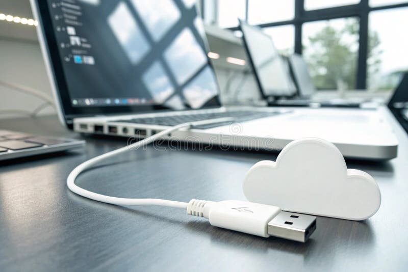 Cloud Computing Concept. USB Cable Connected with Cloud Stock ...