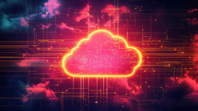 Cloud Computing Concept with Vibrant Neon Cloud and Digital Connections ...