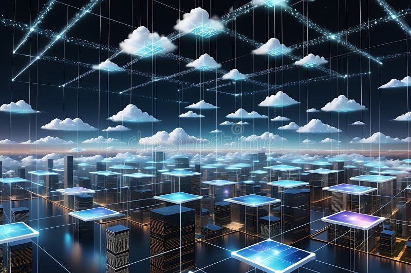 Cloud Computing Concept Visualized As a Vast Network of Transparent ...