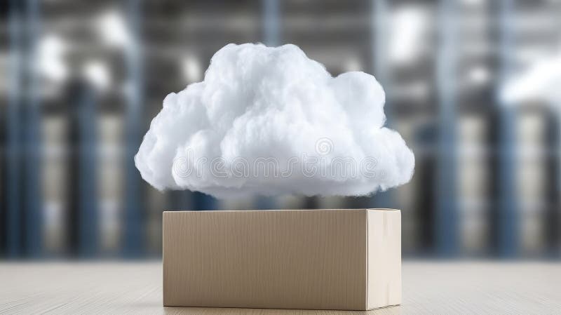 Cloud Computing Concept, White Cloud Emerging from Cardboard Box ...
