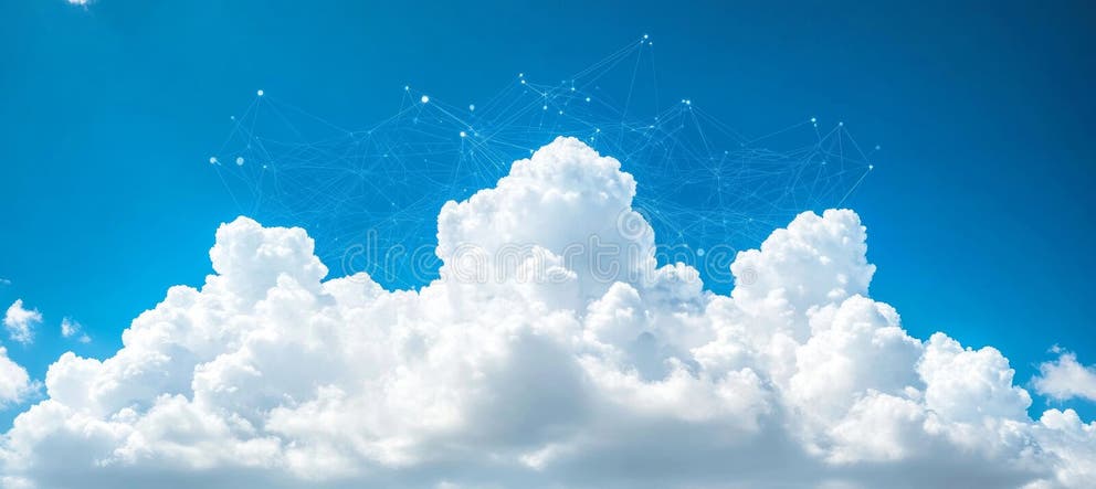 Cloud Computing Concept White Fluffy Clouds with Abstract Network ...
