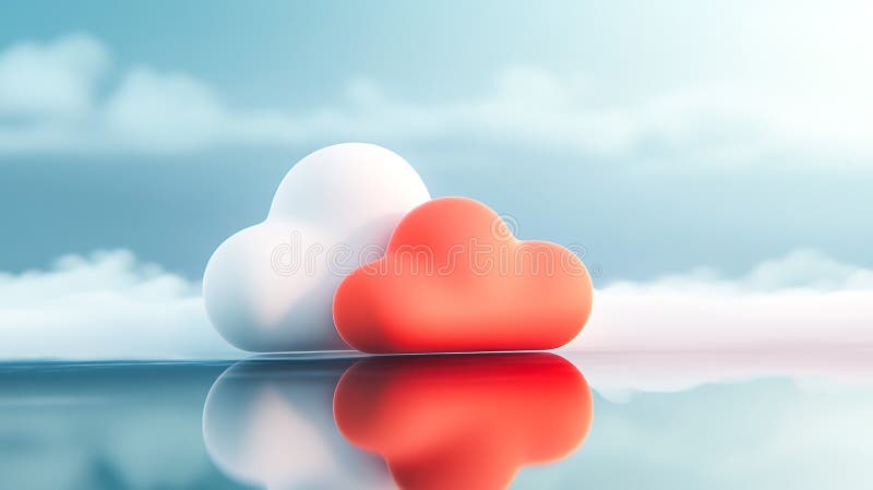 Cloud Computing Concept White and Red Clouds in Sky with Reflection ...