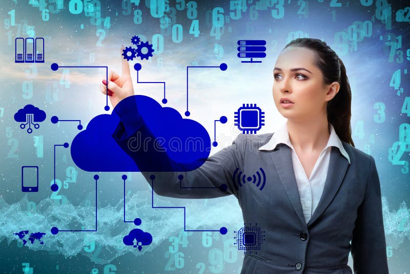 Cloud Computing Concept with Woman Pressing Buttons Stock Image - Image ...