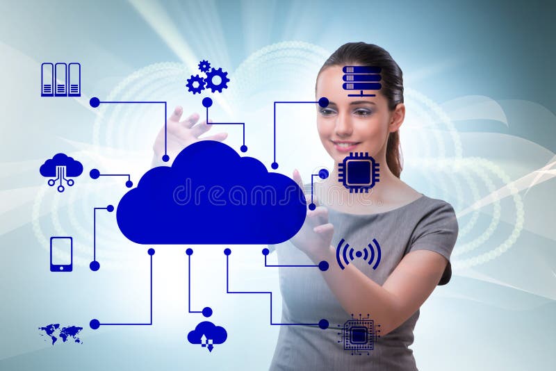 Cloud Computing Concept with Woman Pressing Buttons Stock Photo - Image ...