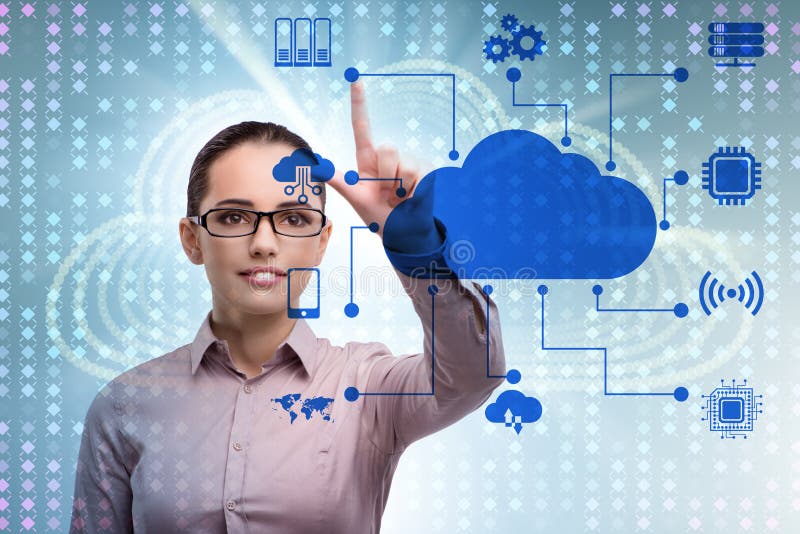Cloud Computing Concept with Woman Pressing Buttons Stock Image - Image ...