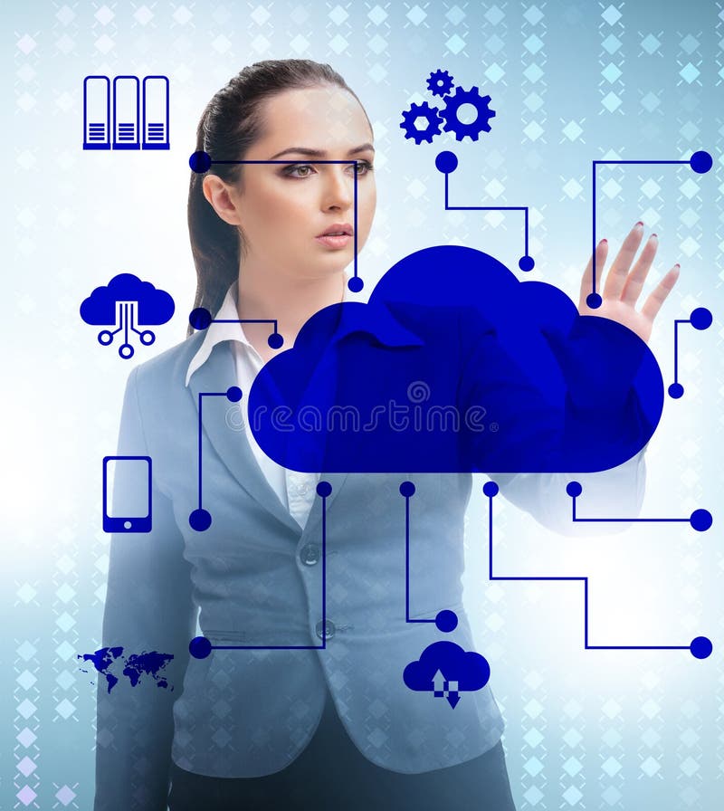 Cloud Computing Concept with Woman Pressing Buttons Stock Photo - Image ...