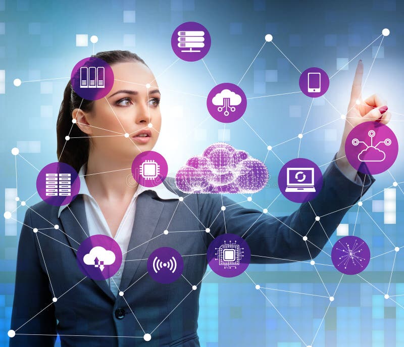 Cloud Computing Concept with Woman Pressing Buttons Stock Image - Image ...