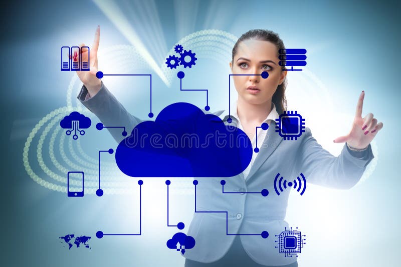 Cloud Computing Concept with Woman Pressing Buttons Stock Photo - Image ...