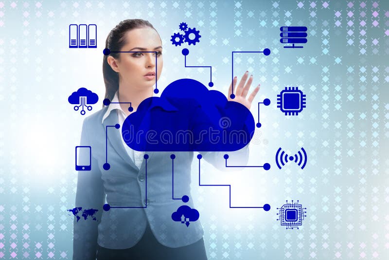 Cloud Computing Concept with Woman Pressing Buttons Stock Image - Image ...