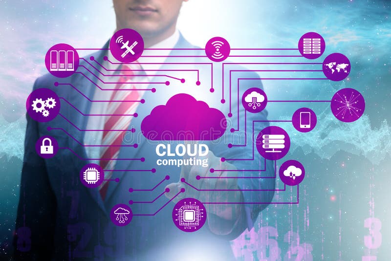 Cloud Computing Concept with Woman Pressing Buttons Stock Photo - Image ...