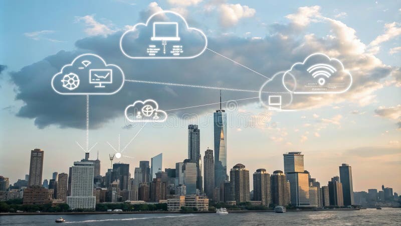 Cloud Cityscape Digital Metropolis Networked Skyline Stock Photos - Free & Royalty-Free Stock ...