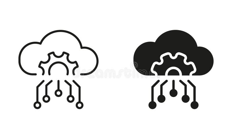 Cloud Computing Configuration Line and Silhouette Icon Set. Cloud ...