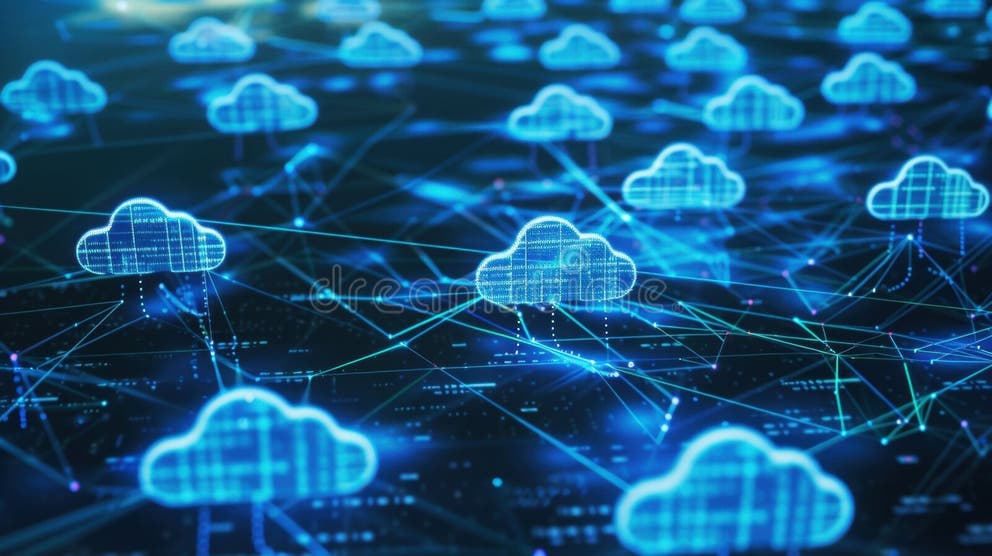 Cloud Computing Connecting Digital Clouds with Futuristic Lines of Data Flow Stock Photo - Image ...