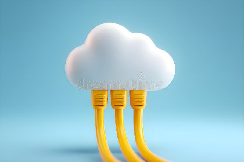Cloud Computing Connecting with Three Yellow Cables on Blue Background Stock Image - Image of ...