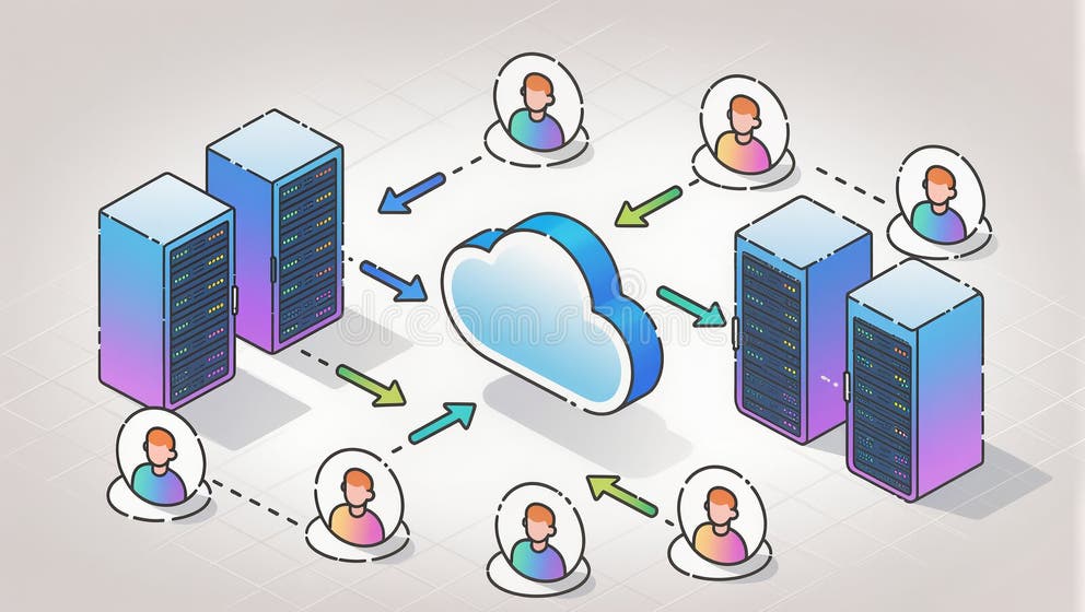Cloud Computing Connects Users and Servers in a Seamless Network Stock Illustration ...