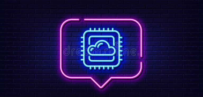 Cloud Computing Cpu Line Icon. Internet Data Storage Sign. Neon Light Speech Bubble. Vector ...