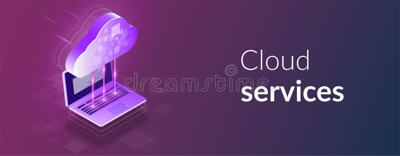 Cloud Computing 3d Isometric Concept. the Process of Data Exchange between the Cloud and Laptop ...