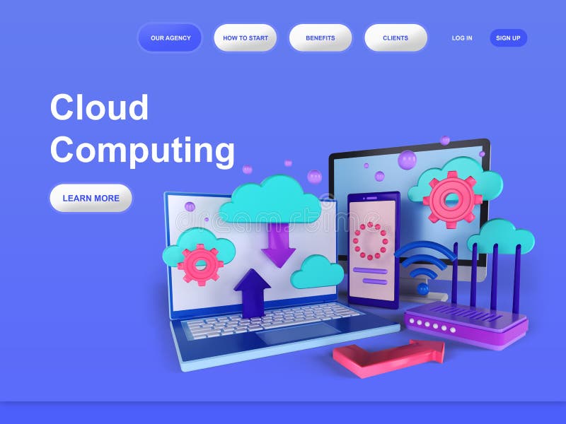 Cloud Computing Isometric Landing Page. Stock Vector - Illustration of computer, cloud: 186877282