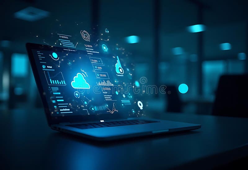 Cloud Computing Data Analysis on Laptop Screen Stock Illustration ...