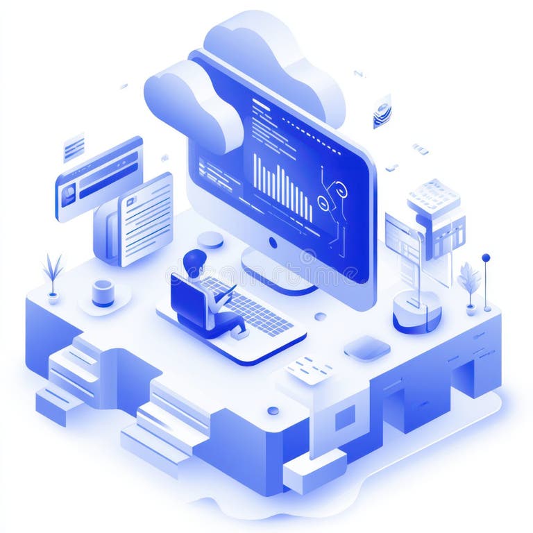 Cloud Computing Data Analysis Workplace Person Working Remotely Online ...