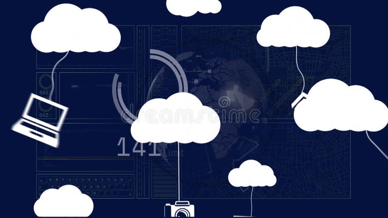 Cloud Computing And Data Analytics Animation Over Digital World Map