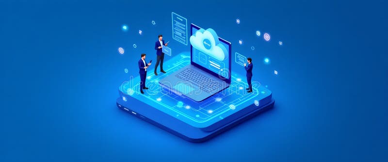 Cloud Computing Data Analytics on Laptop with Business Team and Digital Technology Interface ...