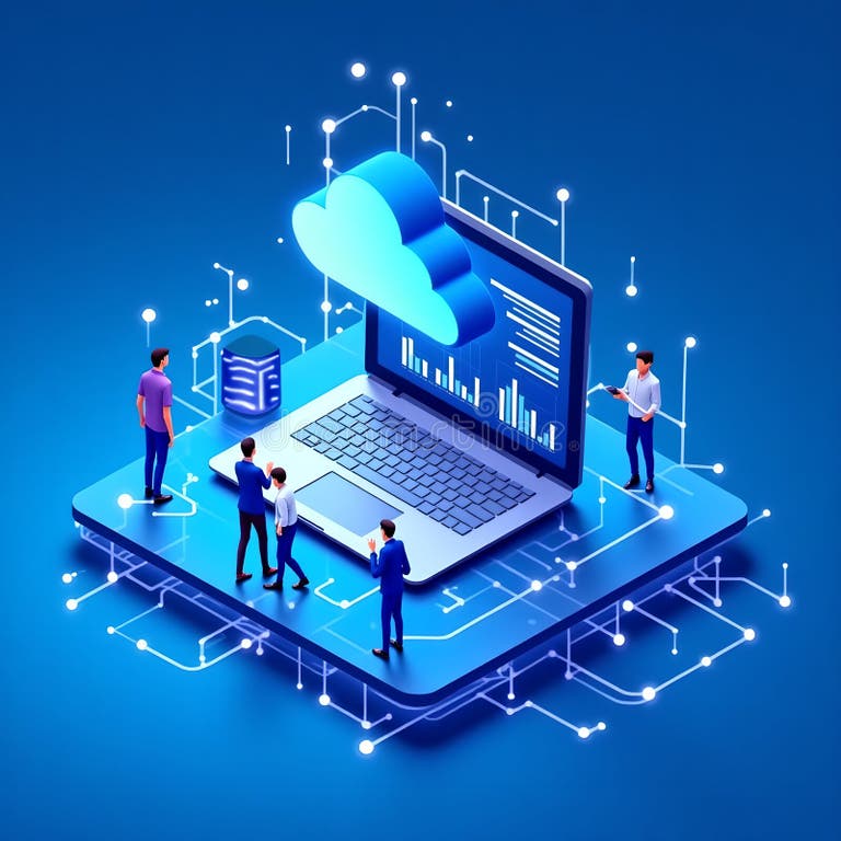 Cloud Computing Data Analytics on Laptop with Business Team and Digital Technology Interface ...