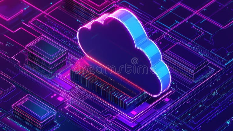 Cloud Computing and Data Analytics in Neon Lights Stock Illustration ...