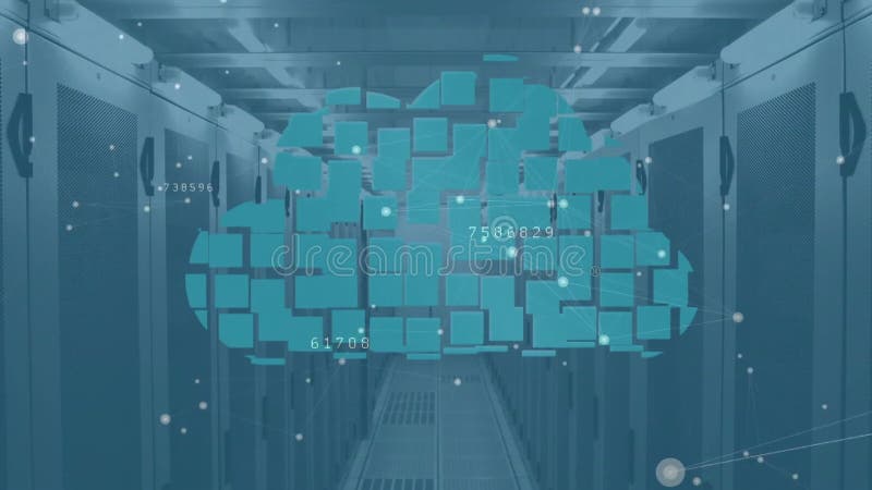 Cloud Computing Data Animation Over Server Racks in Data Center Stock ...