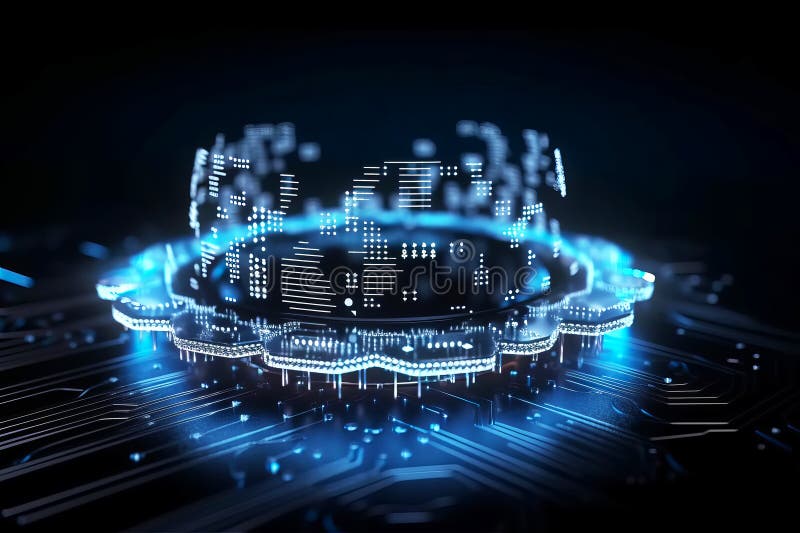 Cloud Data Base Technology Concept with Blue and Pink Glowing Neon ...