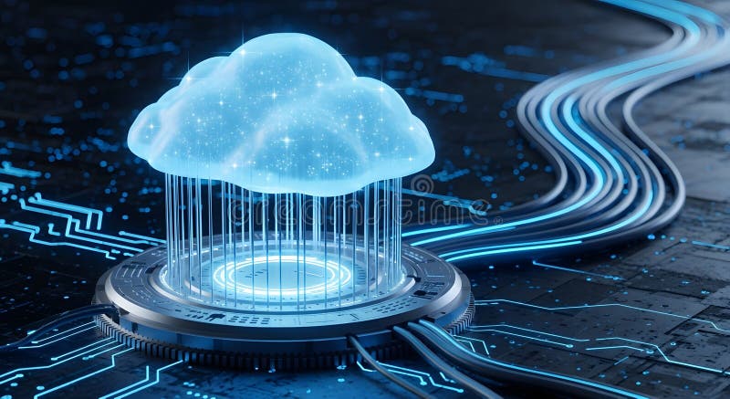 Cloud Computing Data Center with Glowing Blue Circuits and Cables Stock ...