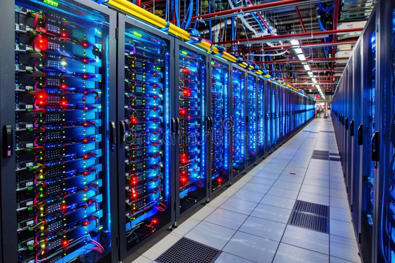 Cloud Computing Data Centers and Networked Computers Stock Illustration ...