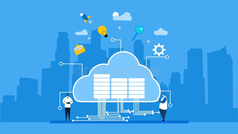 Cloud Computing Data In Database On Cloud Services Stock Vector