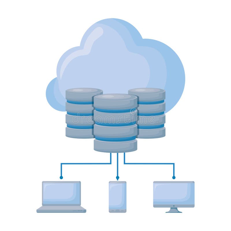 Cloud Computing With Data Disks And Computers Stock Illustration