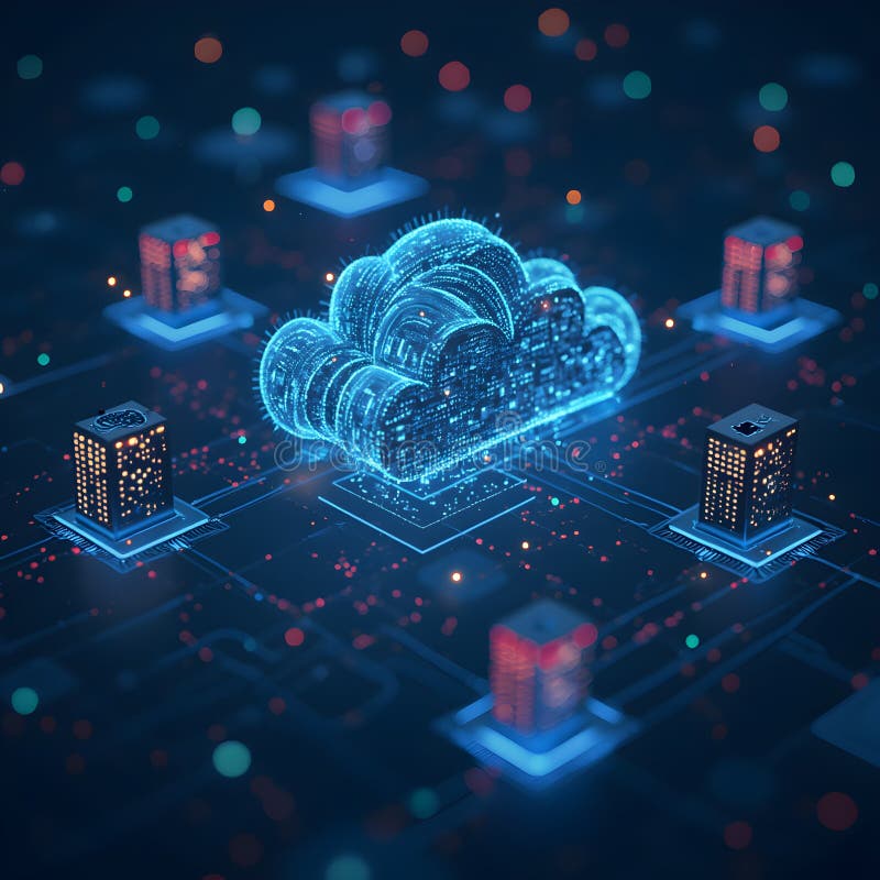 Cloud Computing Data Flow with Abstract Server Icons and Nodes Stock ...