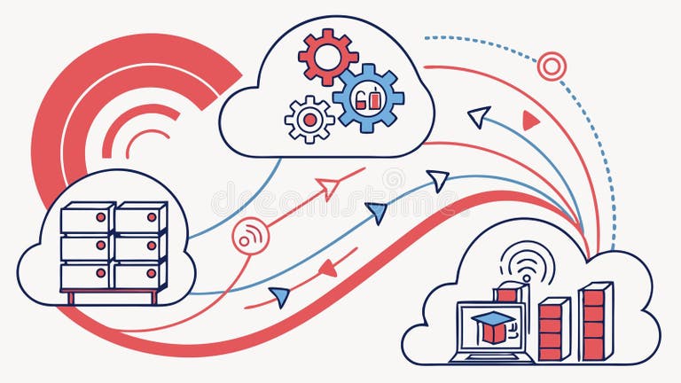 Cloud Computing and Data Flow, Gears, Vector Design Generative AI Stock Vector - Illustration of ...