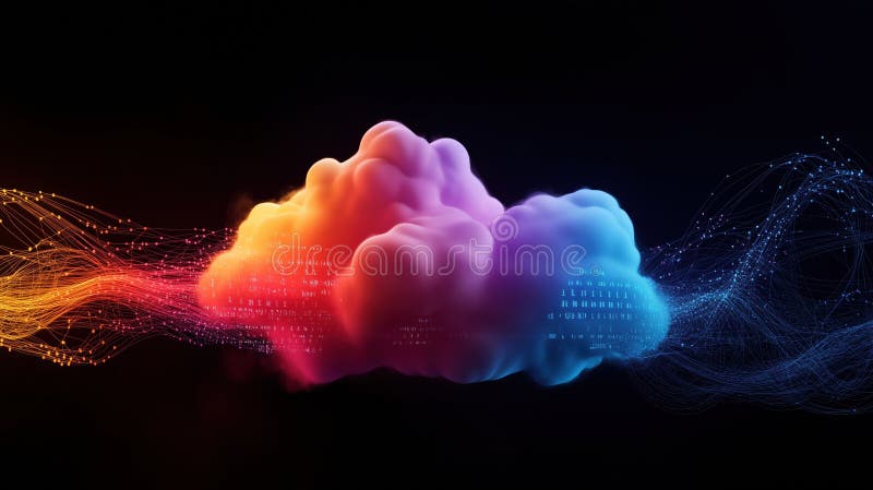 Cloud Computing and Data Flow Visualization in Vibrant Colors and Dark ...