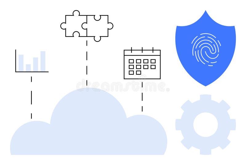 Cloud Computing with Data Integration, Security, and Collaboration Tools Stock Illustration ...