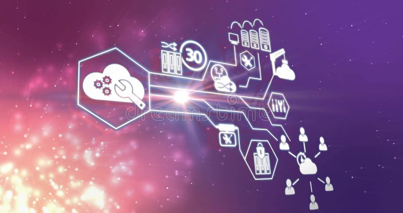 Cloud Computing and Data Management Animation Over Abstract Background ...