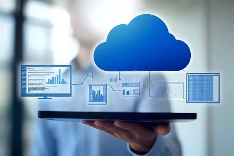Cloud Computing Data Management and Visualization on Tablet Stock ...