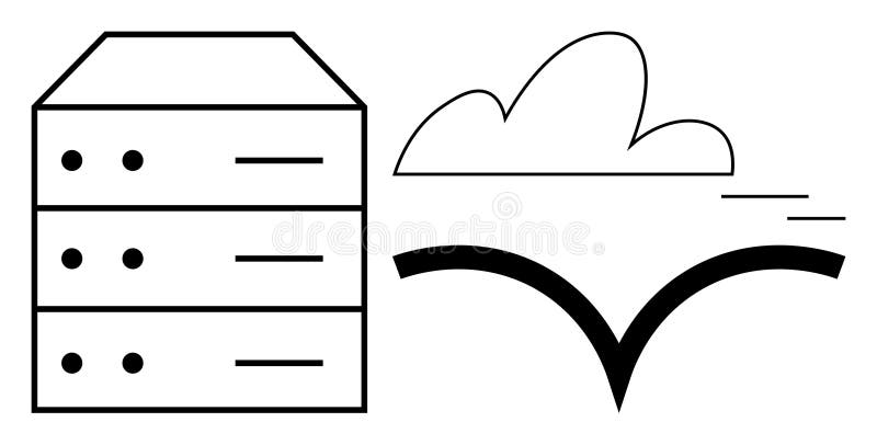 Cloud Computing and Data Migration Represented by Server Stack and Cloud Shape Stock ...